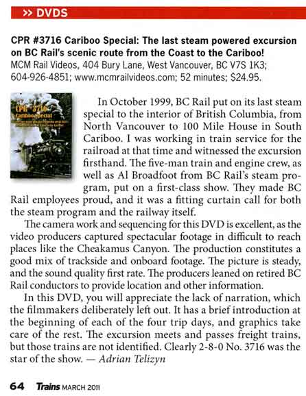 MCM Rail Videos | Videos | CPR #3716 Cariboo Special